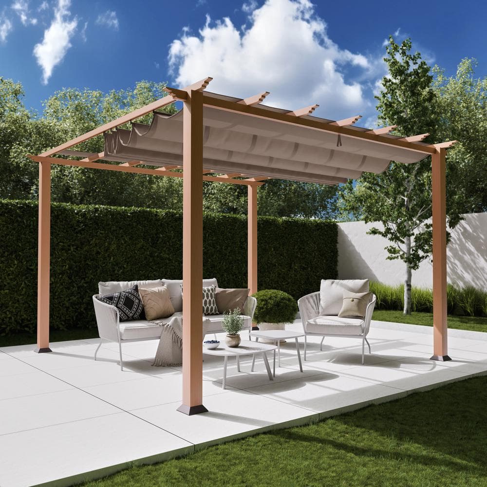 Paragon Outdoor Florence 11 ft. x 11 ft. Wood Grain Aluminum Pergola in ...