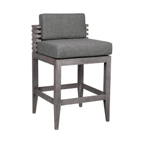 Benjara 32 in. Gray Low Back Wooden Frame Counter Stool with Faux ...