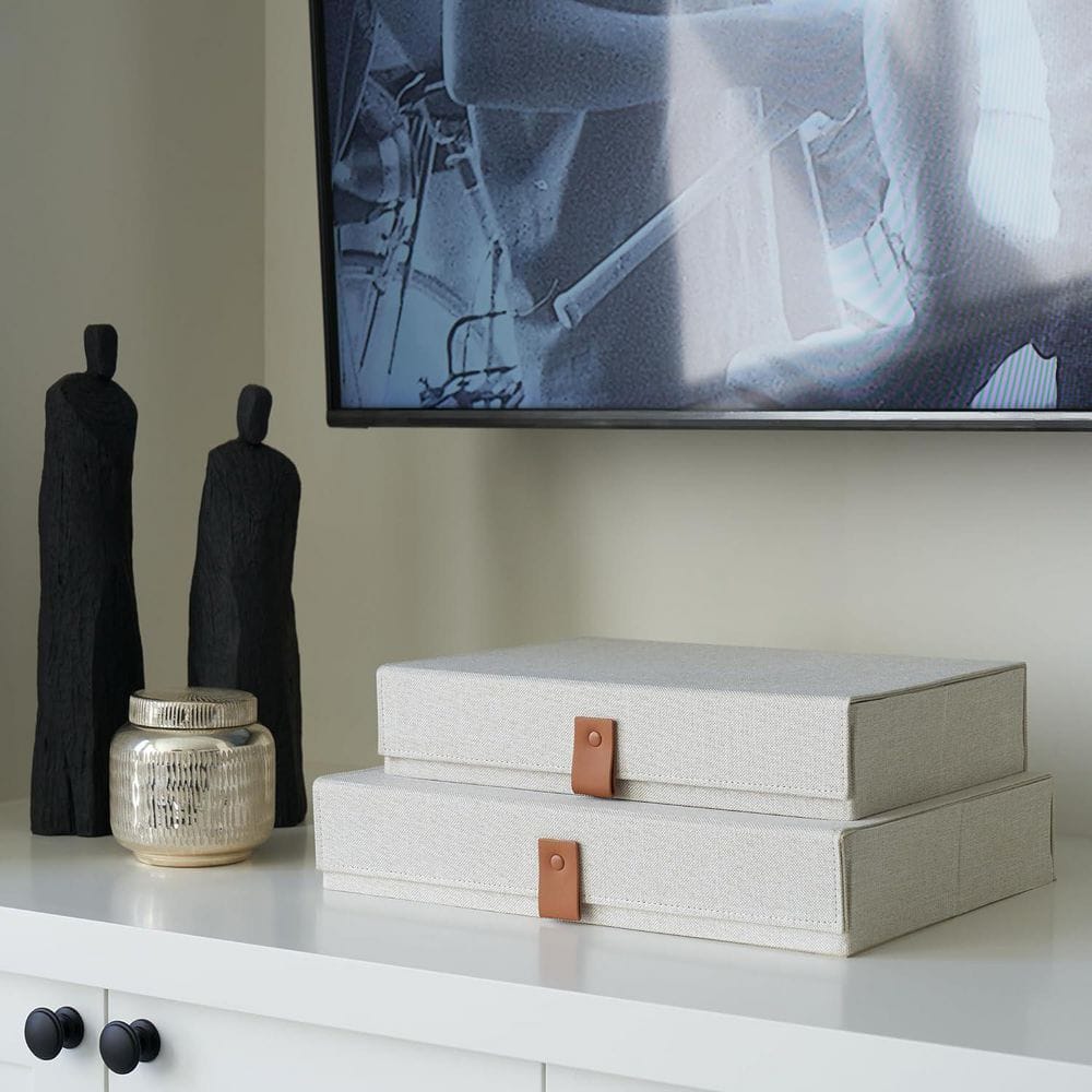 Ivory 10.8 in. x 3.6 in. Linen Decorative Photo Storage Boxes with Lids ...