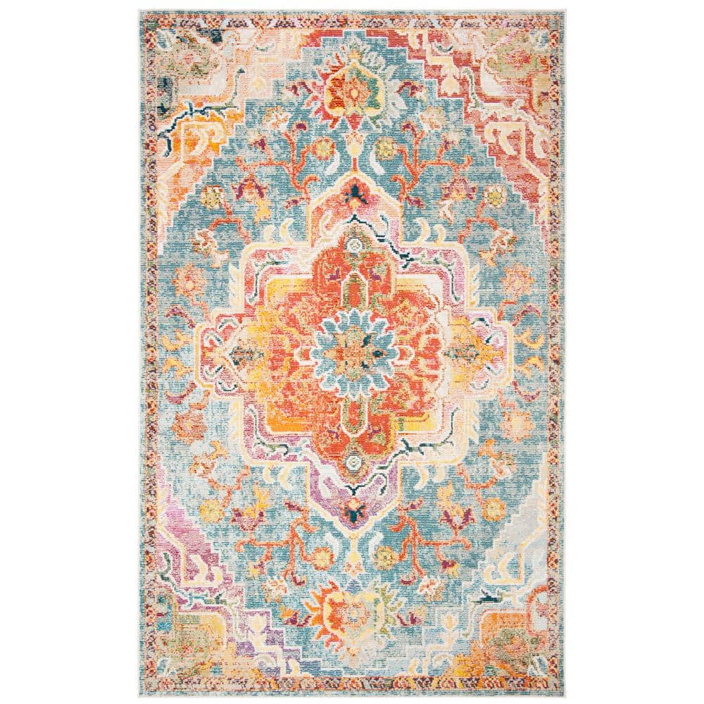 SAFAVIEH Crystal Orange/Teal 4 ft. x 6 ft. Border Area Rug CRS501K-4 ...
