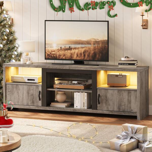 Bestier 70 in. Wash Grey LED TV Stand Fits TV s Up to 80 in. Entertainment Center with Cabinets and Removable shelf L101217Y GRYW The Home Depot