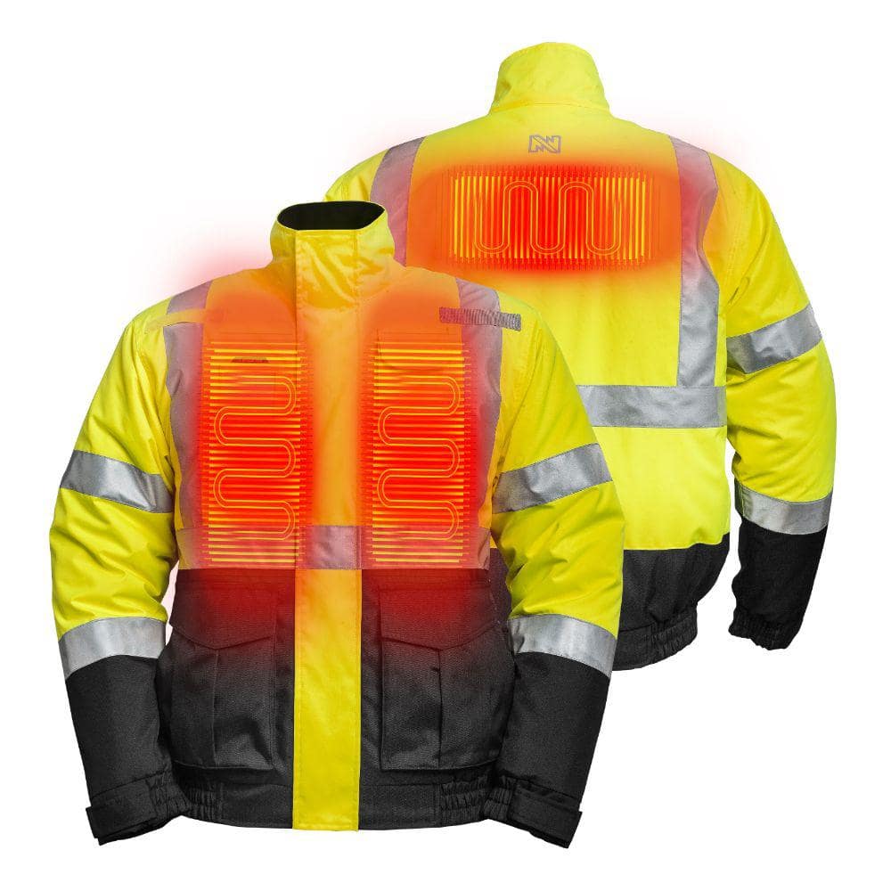 MOBILE WARMING Men's Large Hi-Vis Work Heated Jacket with (1) 7.4-Volt ...