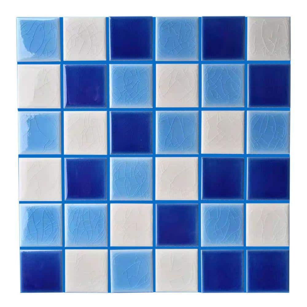 ABOLOS Monet Crackled Glass Glazed Blue 12 in. x 12 in. Square Mosaic ...