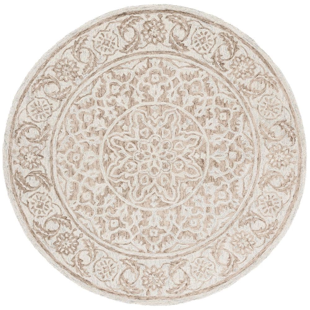 SAFAVIEH Micro-Loop 6 ft. x 6 ft. Brown/Light Blue Ornate Abstract ...