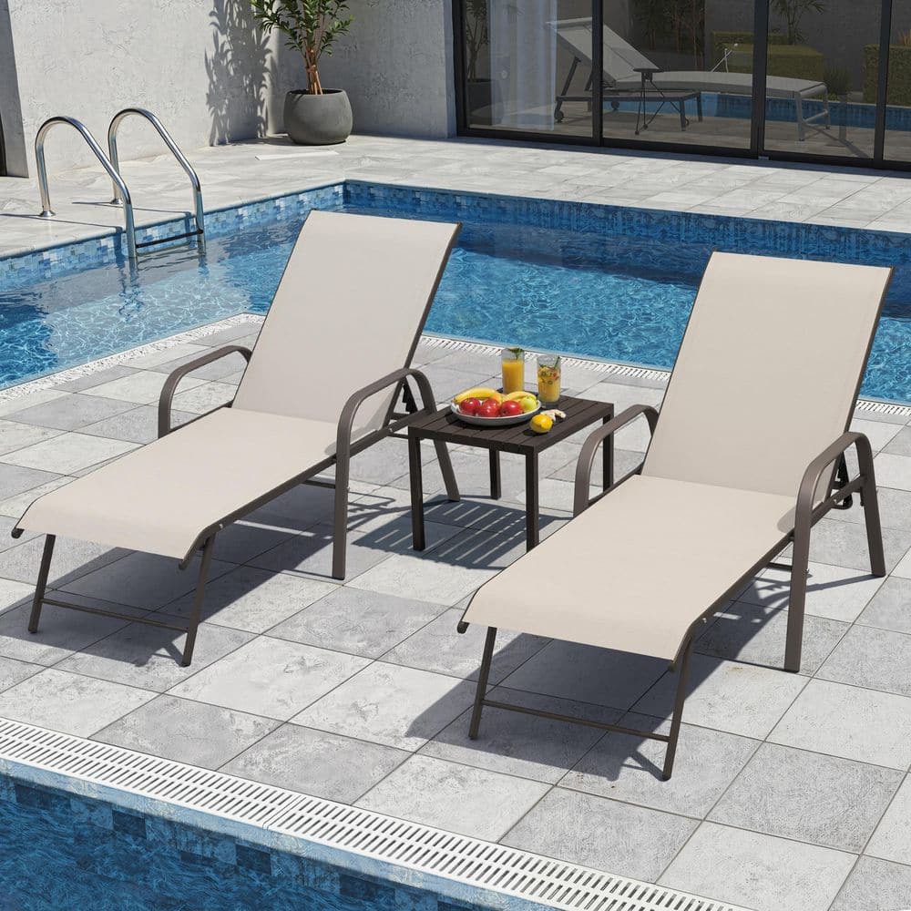 CLOUDFLY 2-Piece Cast Aluminum Outdoor Chaise Lounge Chair for Outside ...