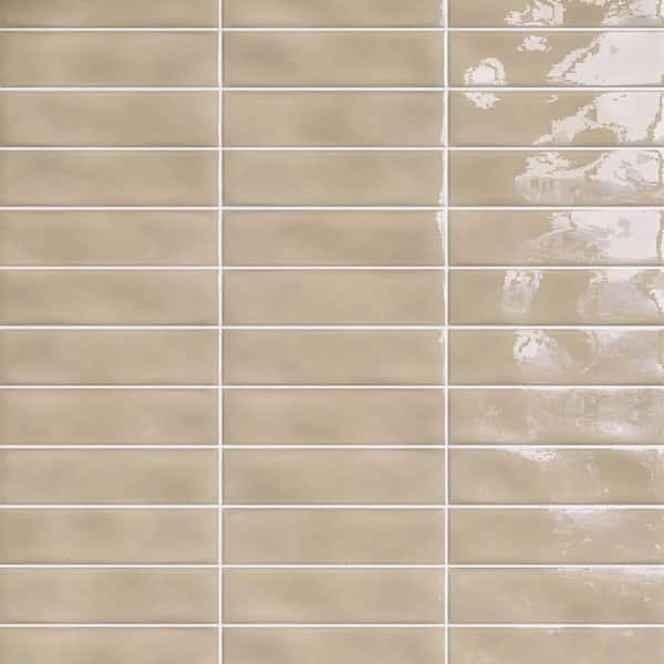 MOLOVO Sierra Almond 2.95 in. x 11.81 in. Glossy Ceramic Subway Tile ...