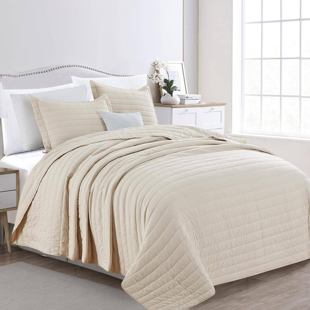 FRESHFOLDS Natural Full/Queen Premium Solid Channel Stitched 3-Piece ...