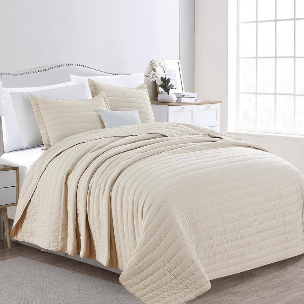 FRESHFOLDS Natural Full/Queen Premium Solid Channel Stitched 3-Piece ...