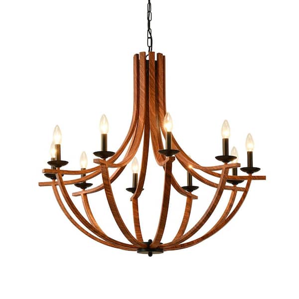 BAOURE 10 Light Faux Wood Texture Rustic Light Fixture Farmhouse ...