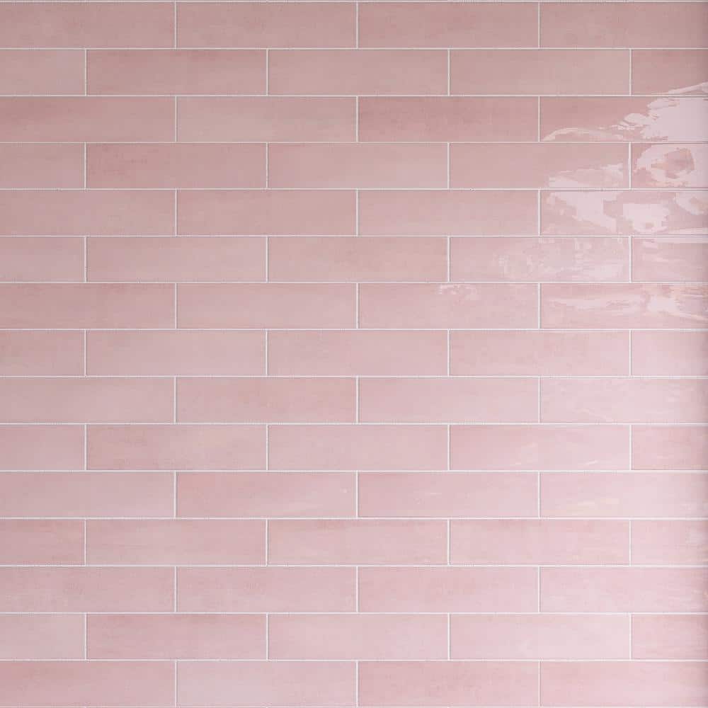 MOLOVO Cyra Pink 2.95 in. x 11.81 in. Polished Ceramic Subway Wall Tile ...