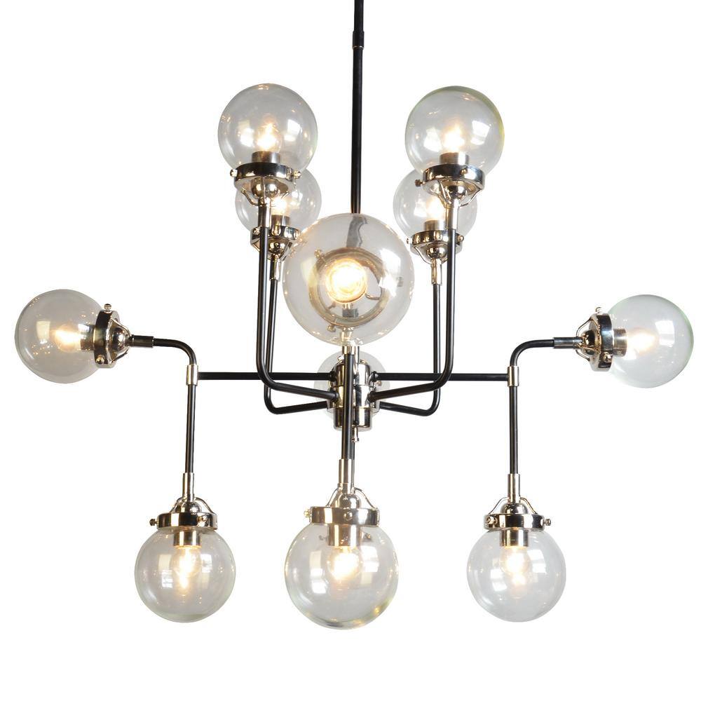 12-Light Black and Chrome Starburst Chandelier with Clear Glass Shades ...