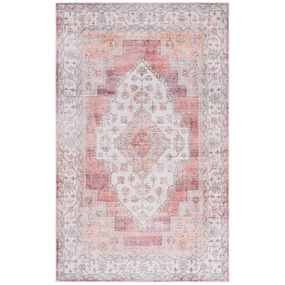 SAFAVIEH Arizona 3 ft. x 5 ft. Rust/Light Brown Machine Washable Floral ...