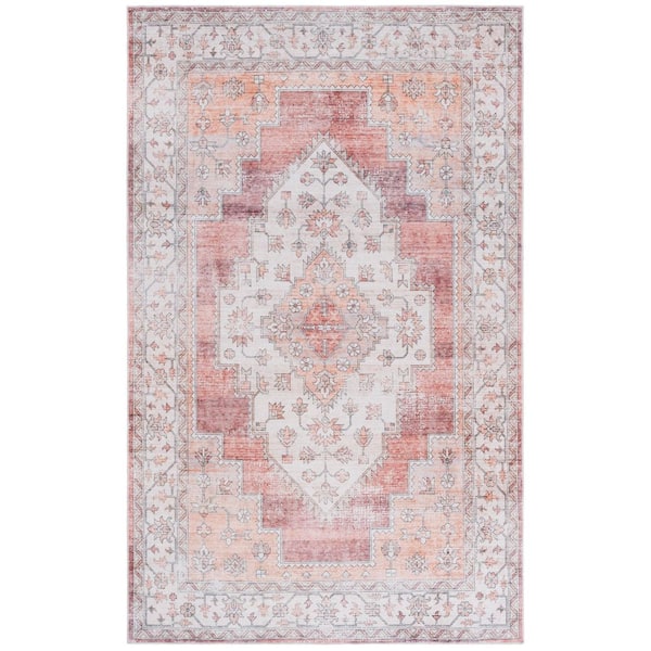 SAFAVIEH Arizona 3 ft. x 5 ft. Rust/Light Brown Machine Washable Floral ...