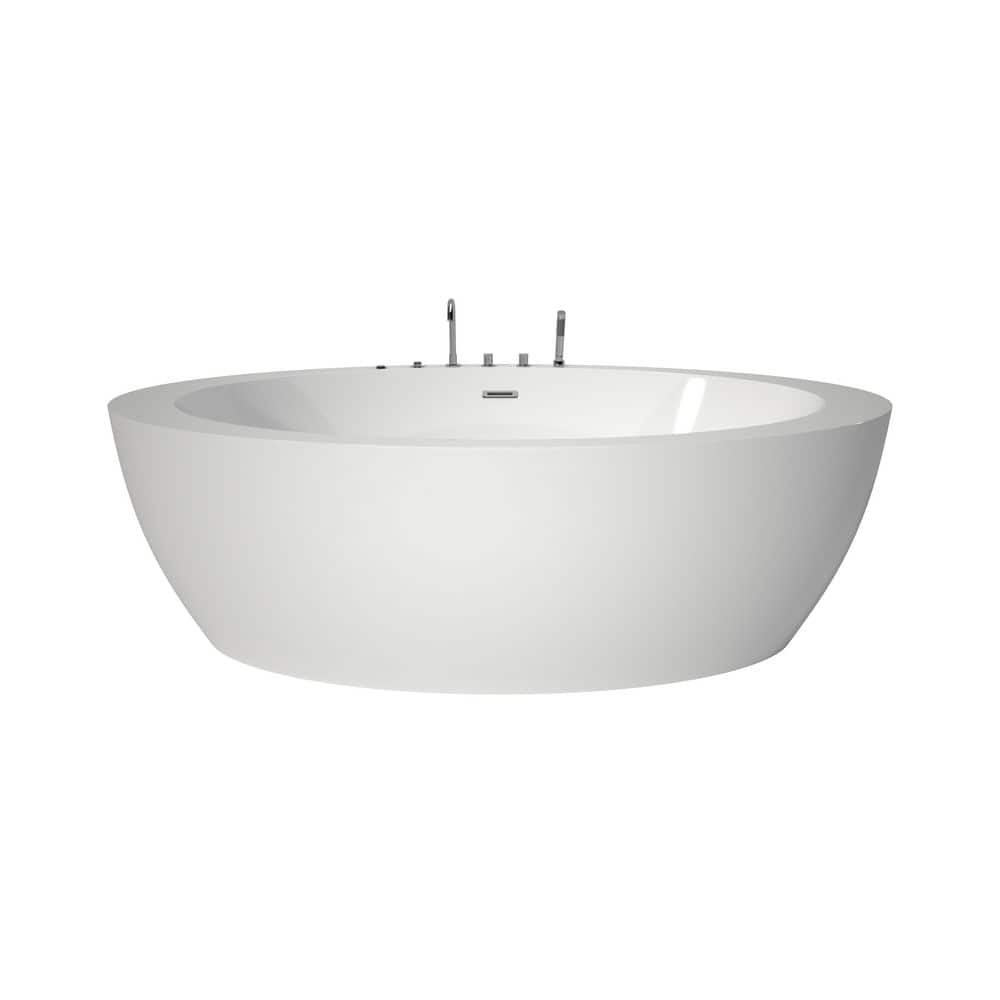 CASAINC 71 in. Oval Freestanding Whirlpool Bathtub with 6 Jets, 7-Color ...