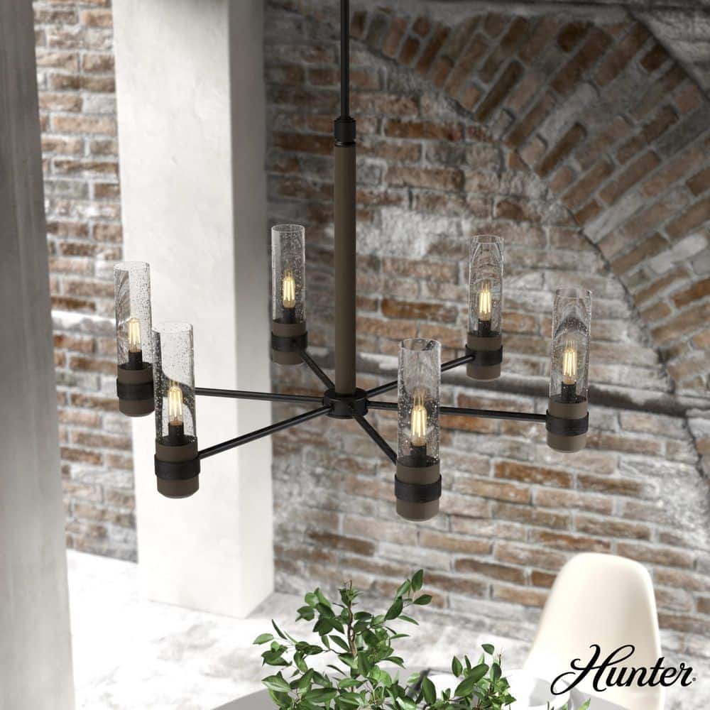 Hunter River Mill 6-Light Rustic Iron Candlestick Chandelier with Clear ...