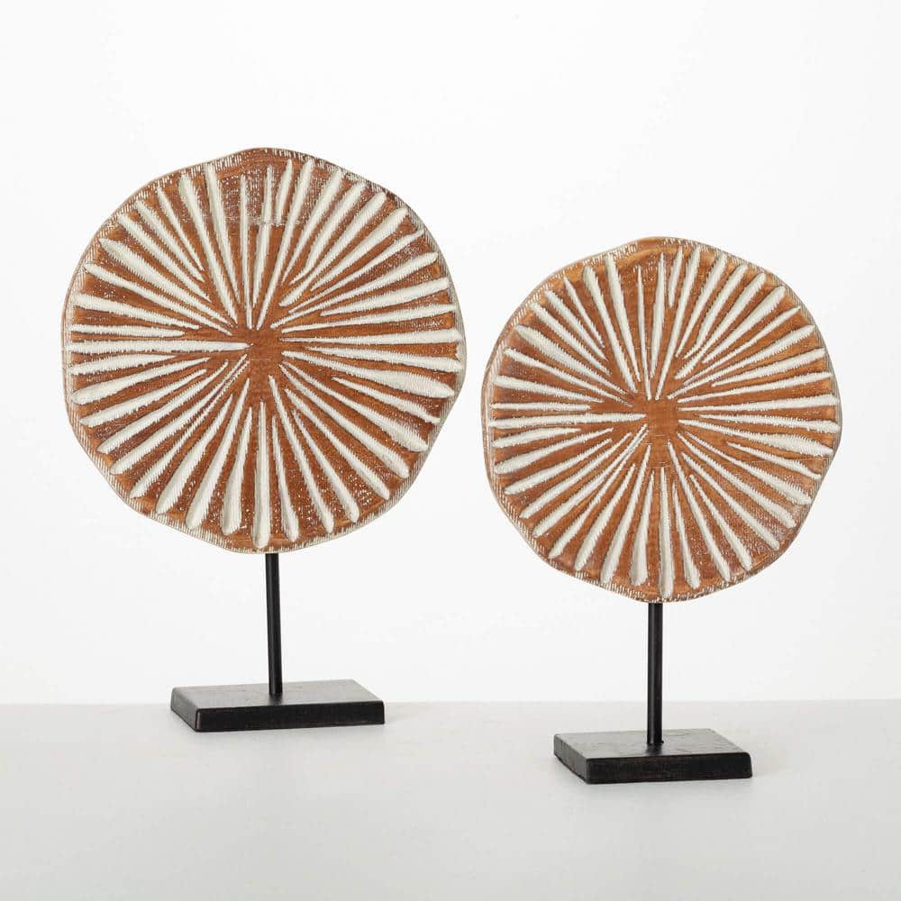 SULLIVANS 13.25 in. And 11.5 in. Round Wooden Disc Decor Set of 2 N2981 ...