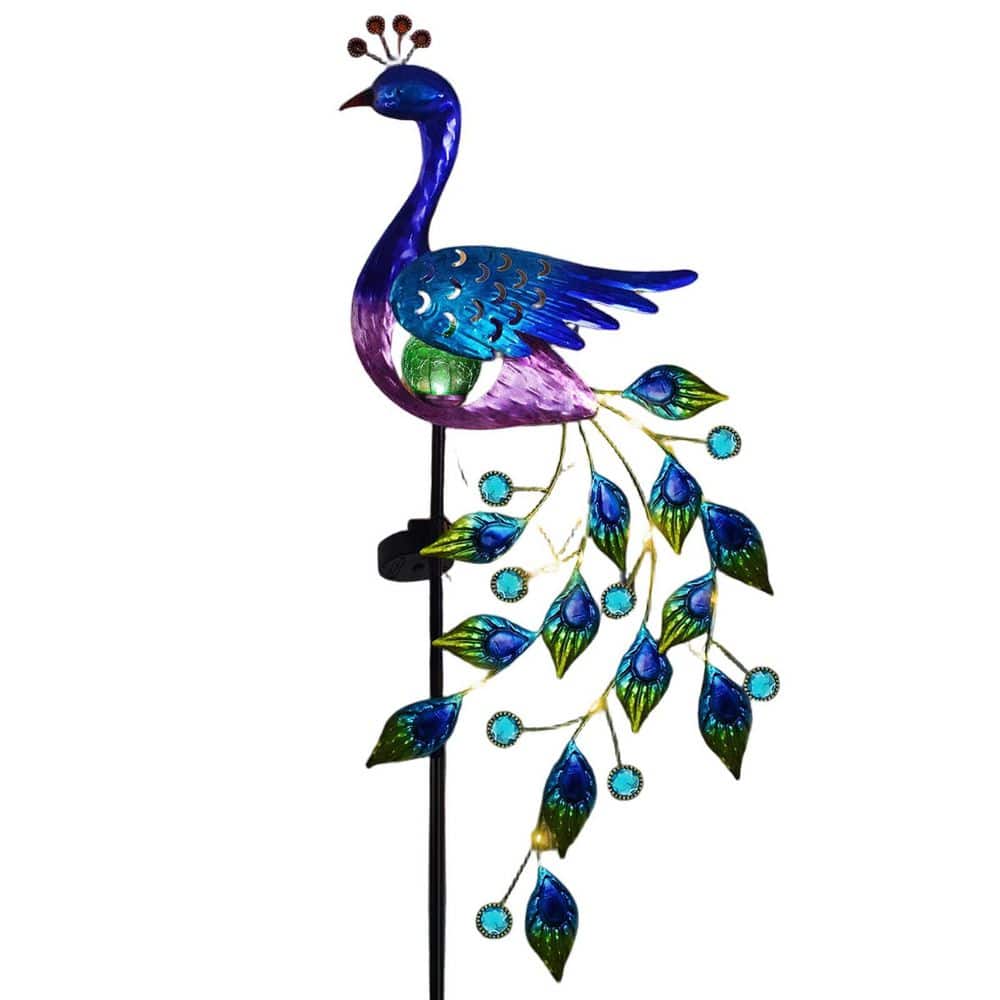 OGETFUUR Metal Peacock Garden Solar Lights, Garden Decorative Stake ...