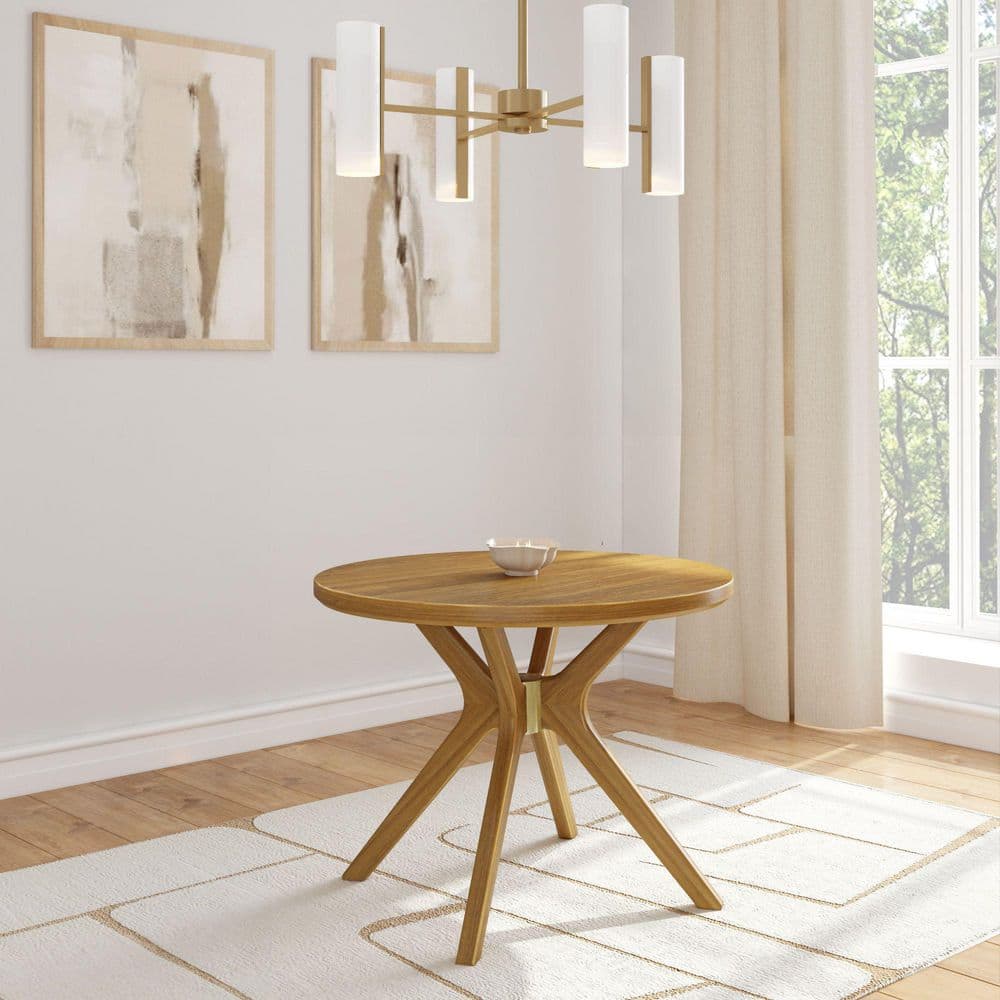 PLANK+BEAM Verso Scandinavian Pecan Wood 38 in. Cross Leg Dining Table ...