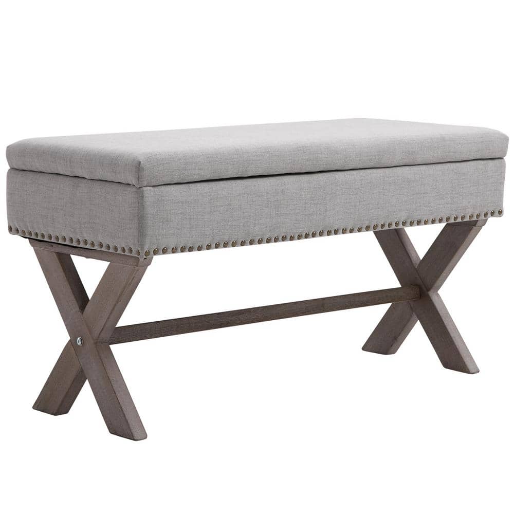 HOMCOM Grey Polyester Fabric Entryway Show Storage Bench 19.75 in. x 35 ...