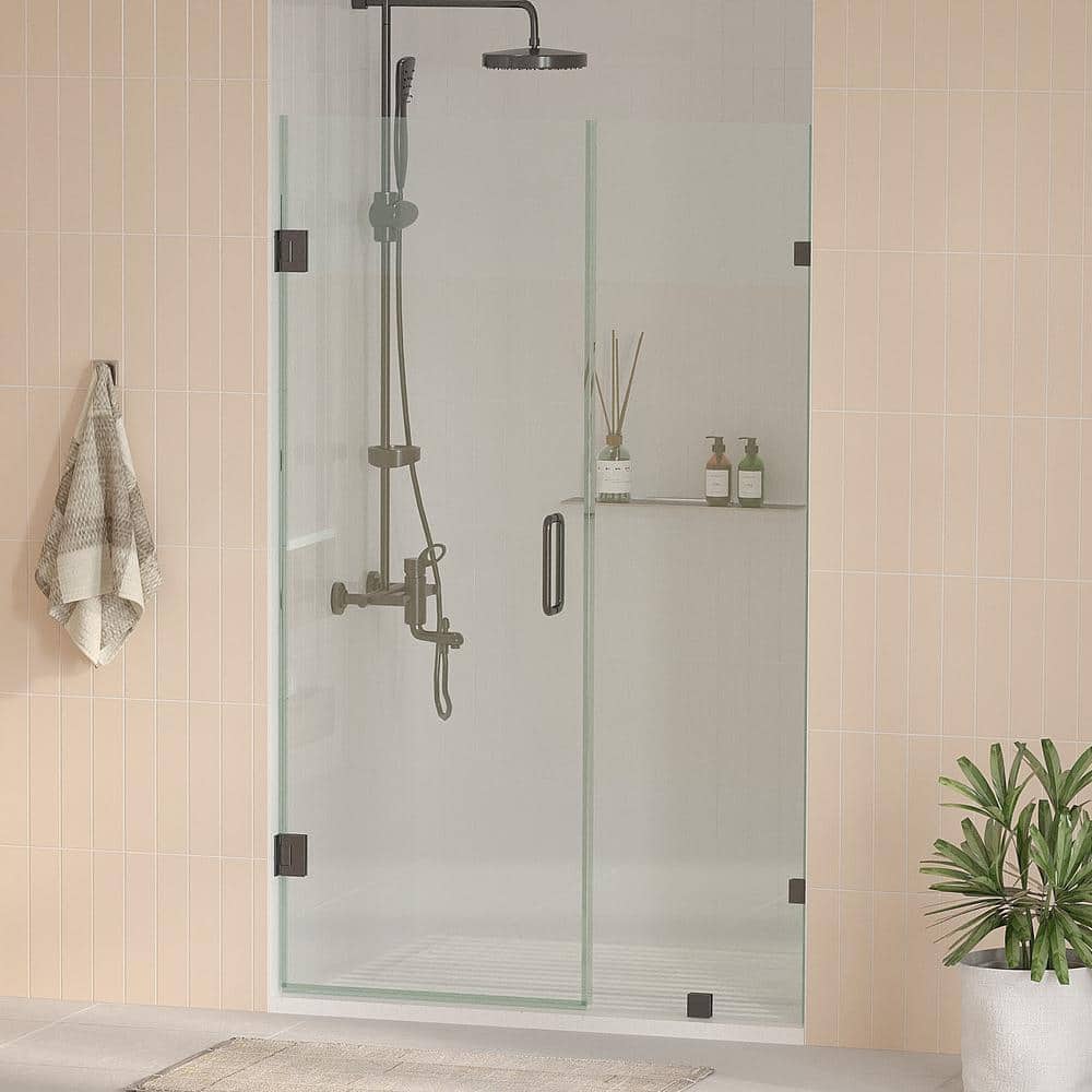 Kobiworks Nirvana 52 in. W x 76 in. H Frameless Hinged Shower Door in Matte Black with 3/8 in ...