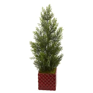 Nearly Natural 27 in. Indoor/Outdoor Mini Cedar Artificial Pine Tree in ...