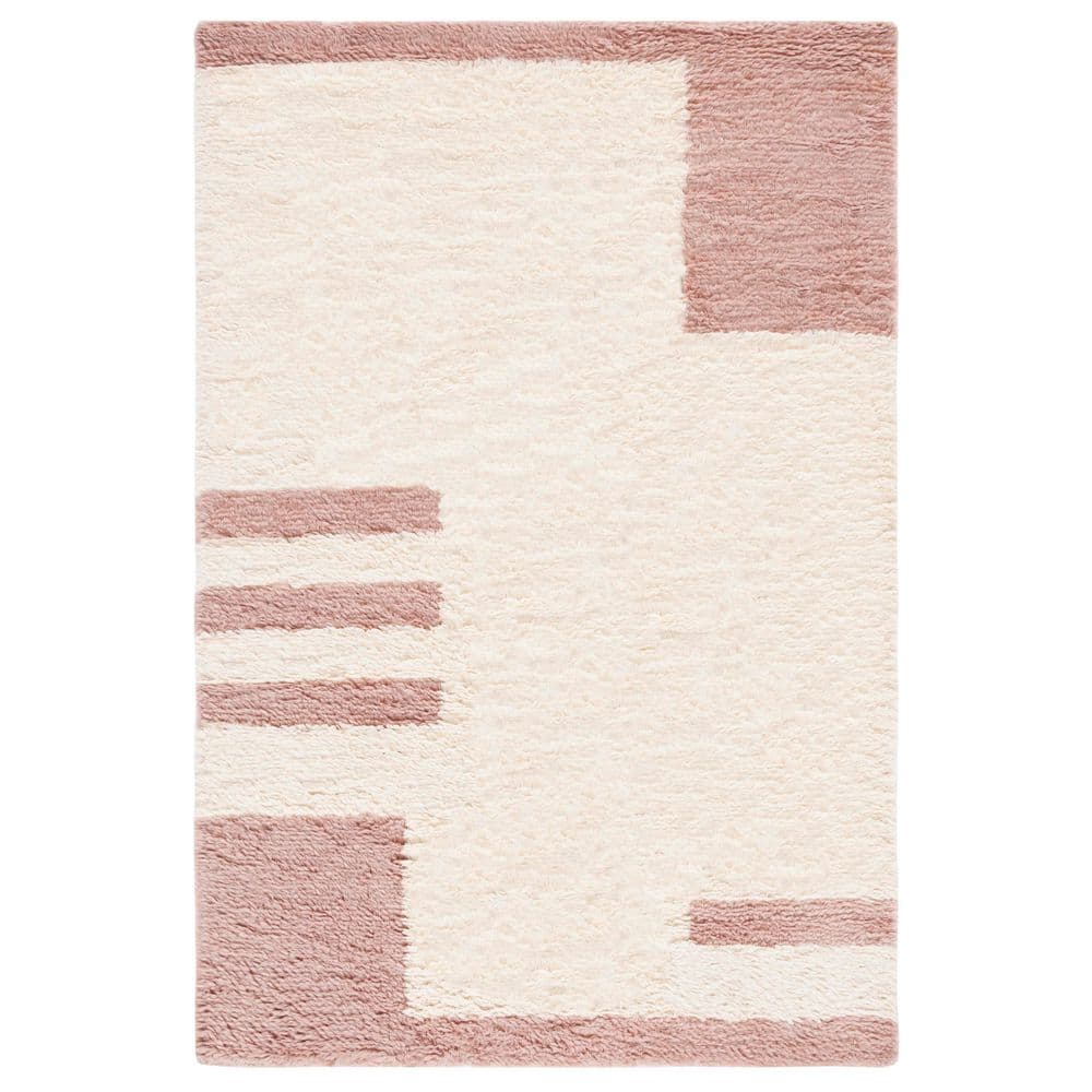 SAFAVIEH Casablanca 3 ft. x 5 ft. Pink/Ivory Geometric Flokati Area Rug ...