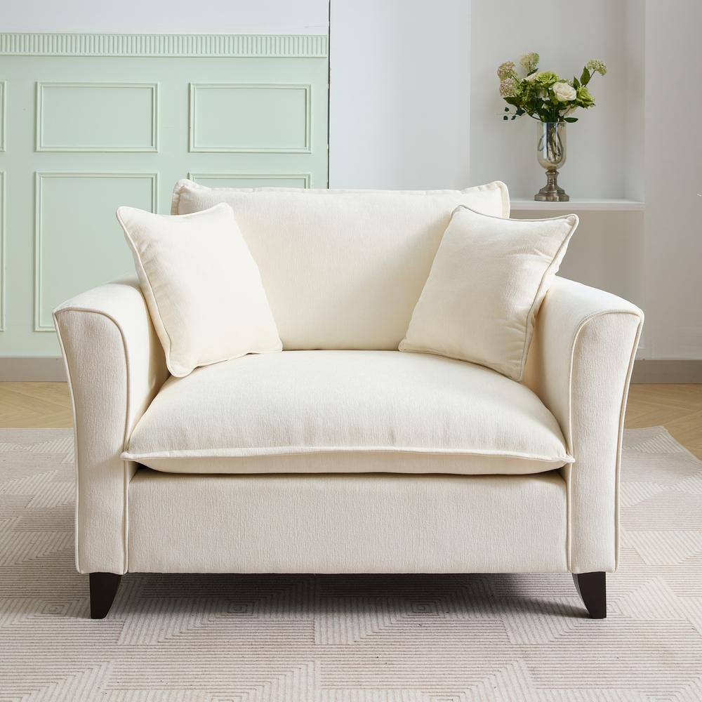 Harper & Bright Designs Cream White Chenille Oversized Armchair ...
