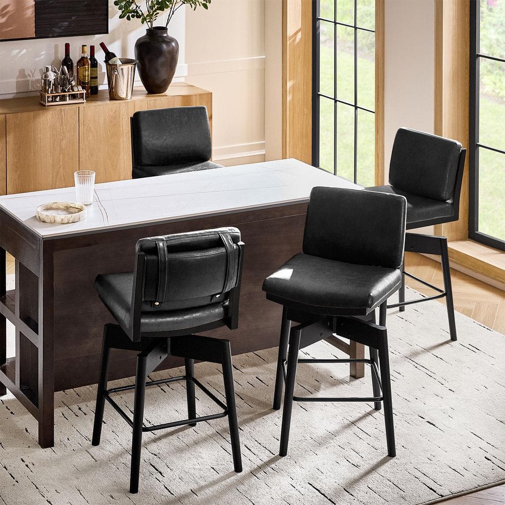 JAYDEN CREATION Samuel 36.25 in. H Black Wood Bar Stool with Adjustable ...