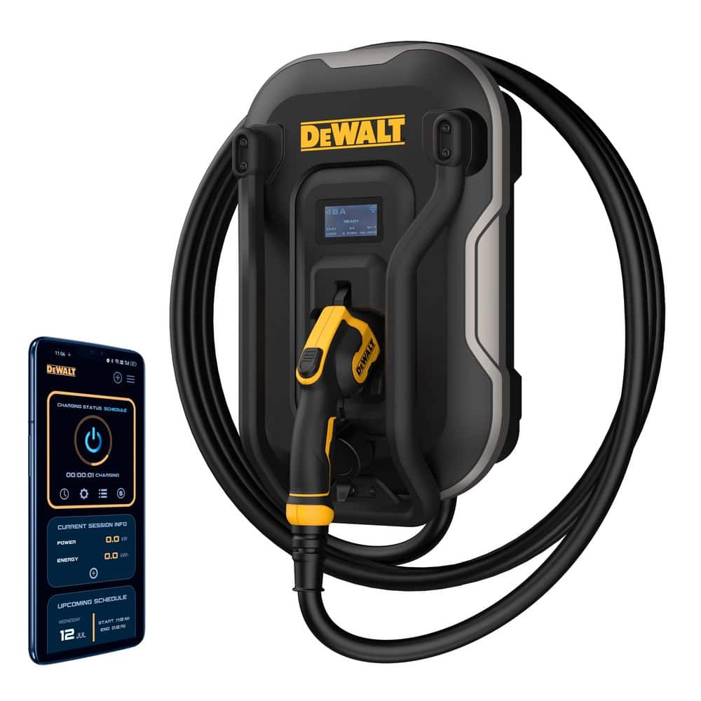DEWALT Level-2 Wall Mounted Electric Vehicle EV Charger up to 48 Amps, 240-Volt AC 11.5 Kw, 25 ...