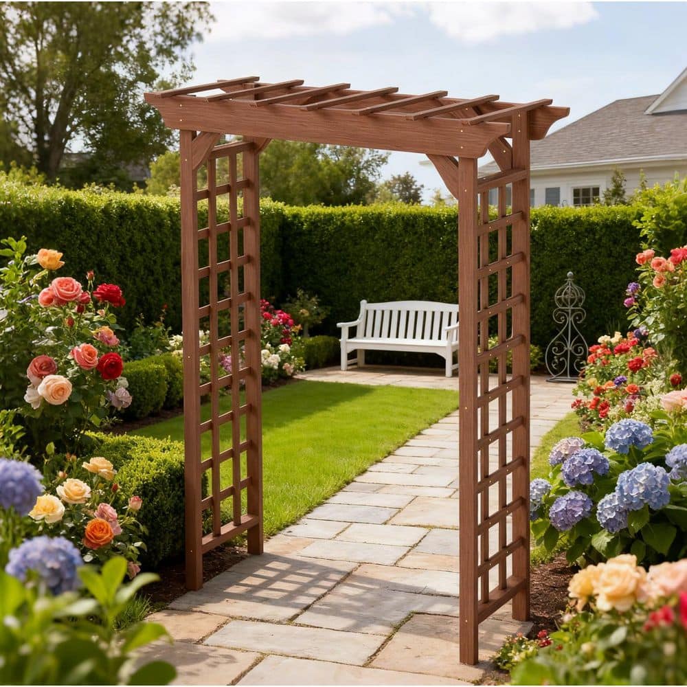 85.5 in. x 63 in. Brown Solid Wood Outdoor Arbor for Christmas Decor ...