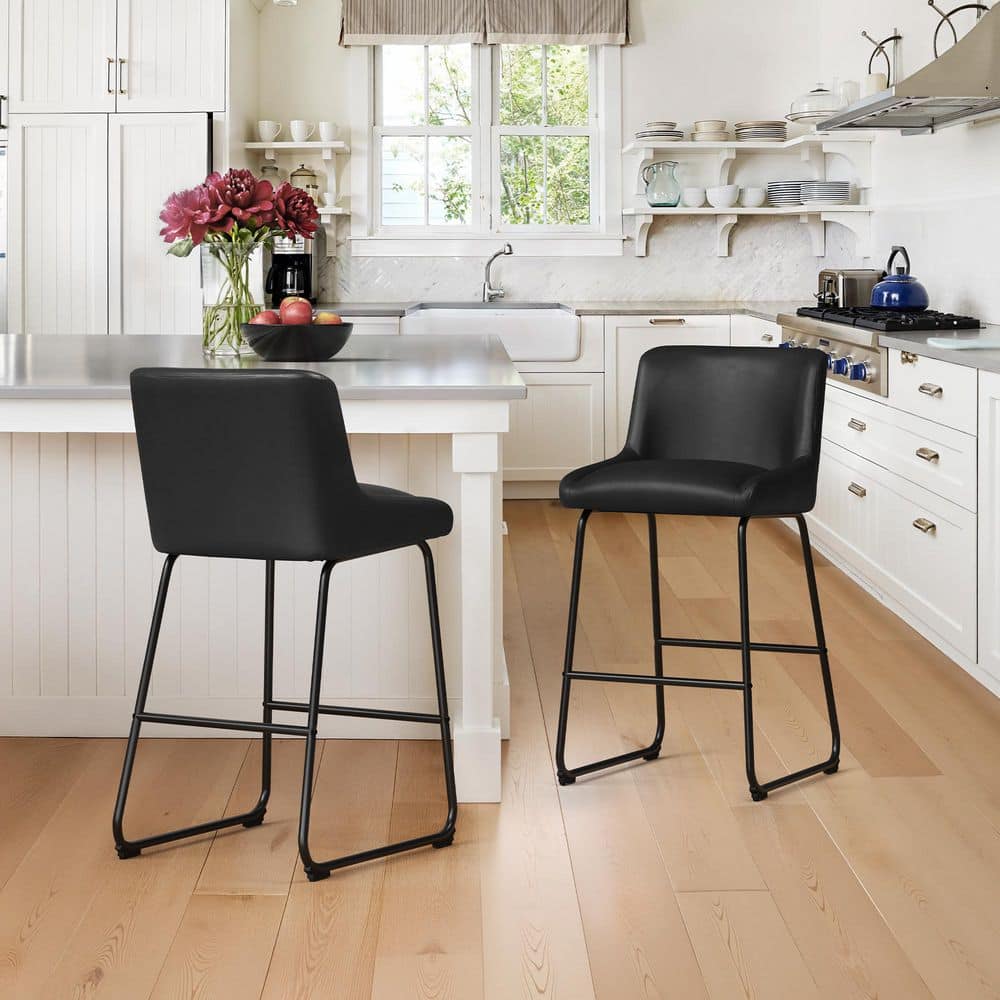 OrangeOne Mario 36 in. Black Metal Frame Faux Leather Counter Height ...