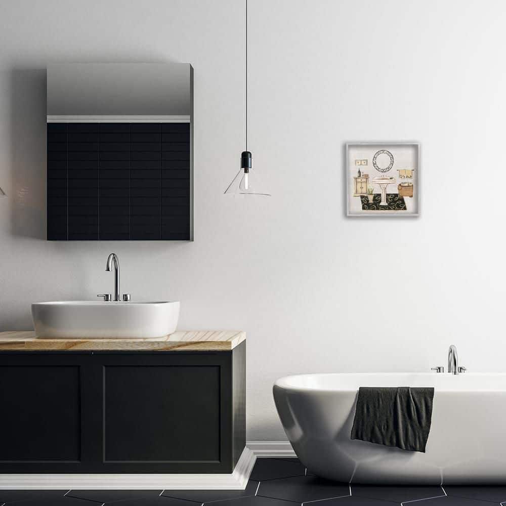 Stupell Industries Vintage Luxurious Bathroom by Janet Tava Gray Framed Coastal Giclee Art Print ...