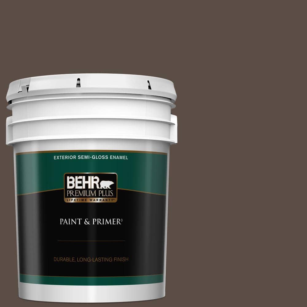 BEHR PREMIUM PLUS 5 gal. #PPU5-19 Dark Truffle Semi-Gloss Enamel ...