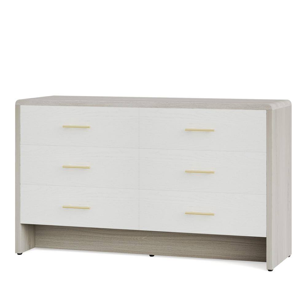 BYBLIGHT White and Gray 6 Drawer 55 in. Wide Chest of Drawers BB ...