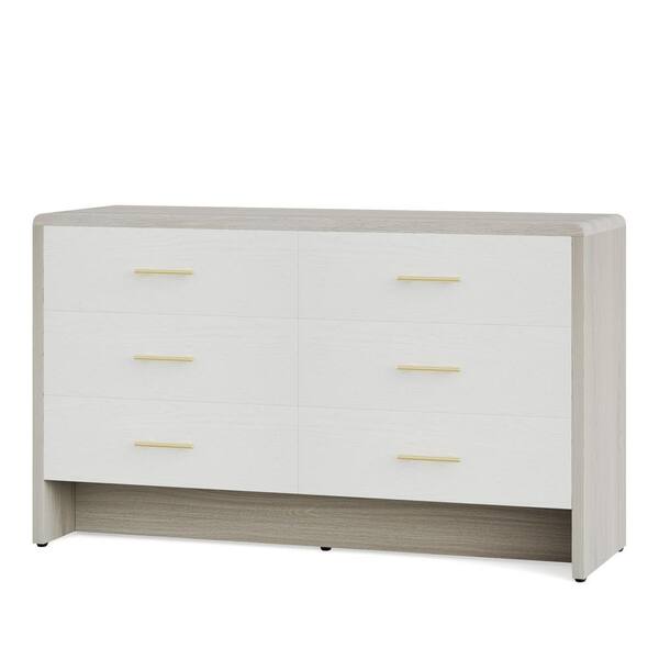 BYBLIGHT White and Gray 6 Drawer 55 in. Wide Chest of Drawers BB ...