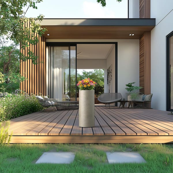 Sapcrete 8.5 in. Small Light Gray(Enhanced Core) Concrete Round Planter ...