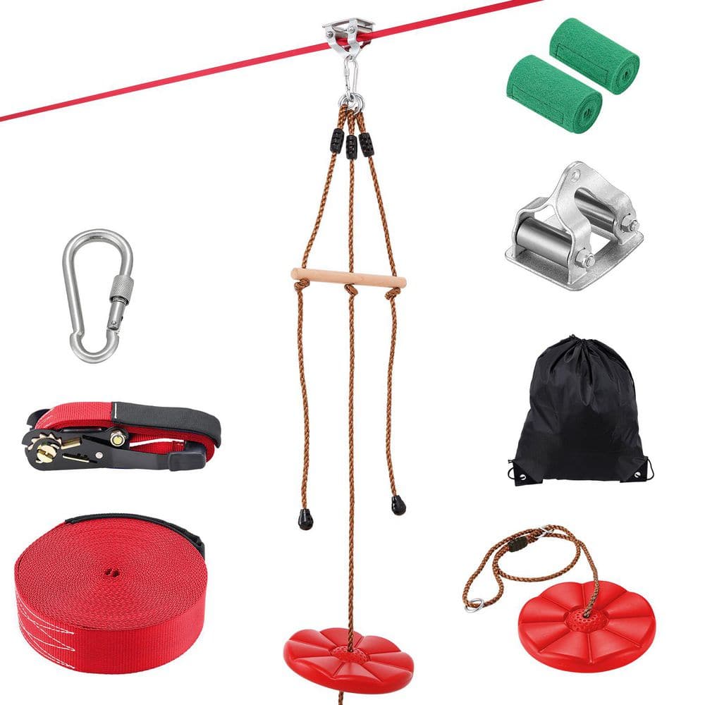 SKYSHALO Zipline Kit for Kids and Adult, 65ft. Zip Line Kits Up to 500lb., Backyard Quick Setup ...