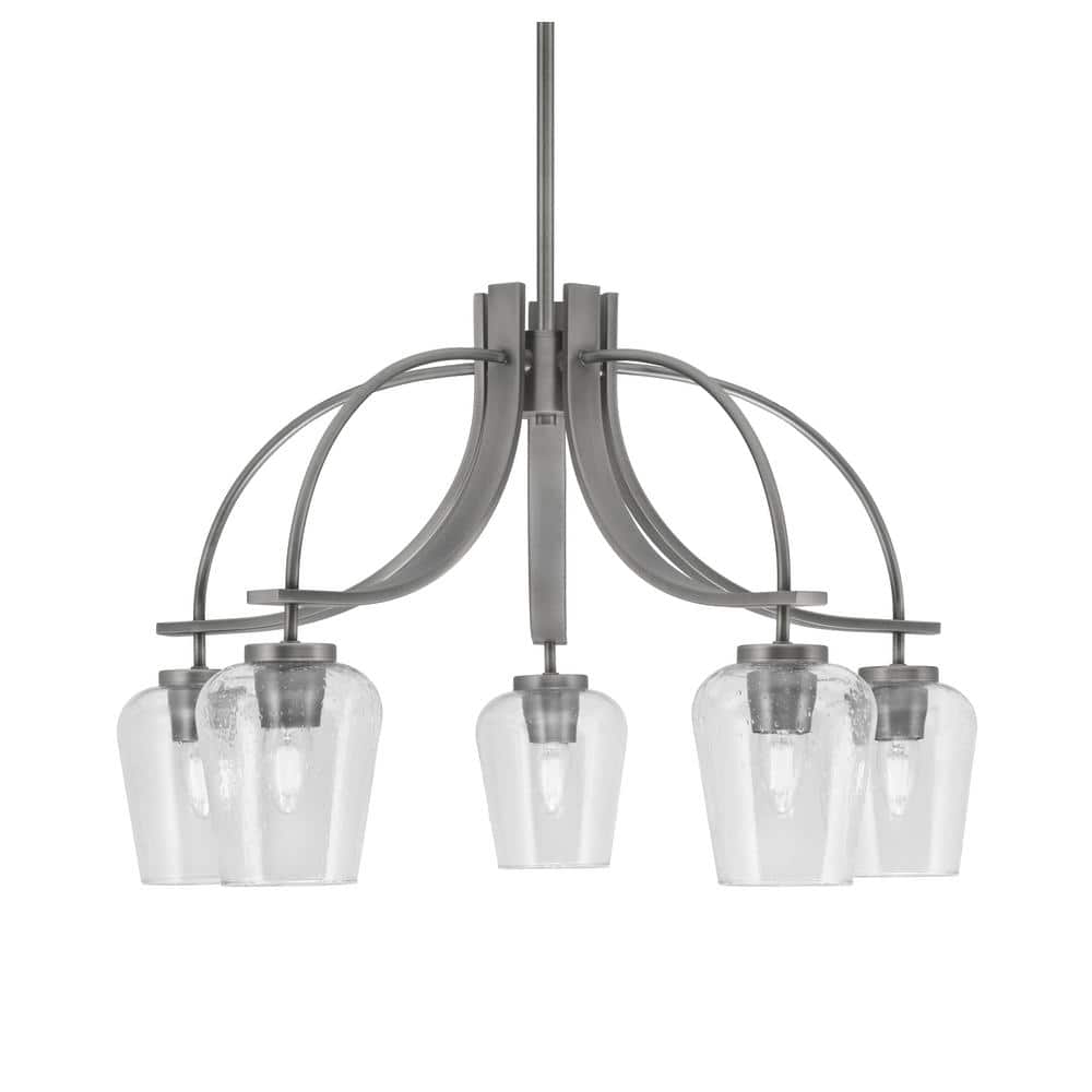 Olympia 16.75 in. 5-Light Graphite Downlight Chandelier Clear Bubble ...
