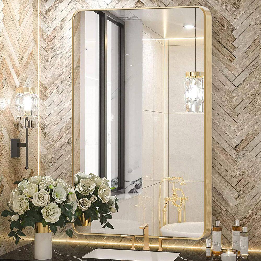 LuxHomez 30 in. W x 40. 2 in. H Rectangular Aluminum Frame Square Gold ...