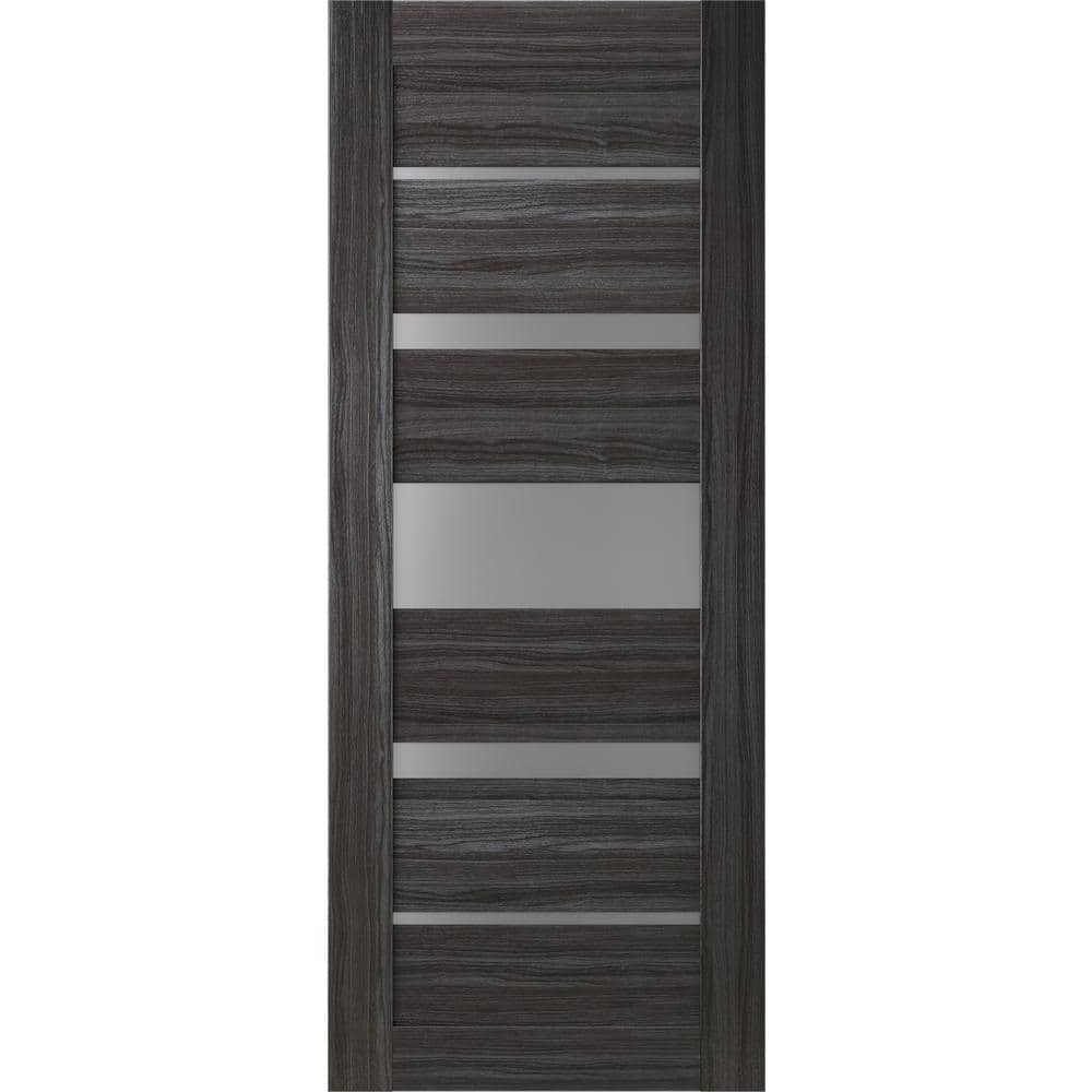 Belldinni 18 in. x 80 in. Kina Gray Oak Finished Frosted Glass 5 Lite ...