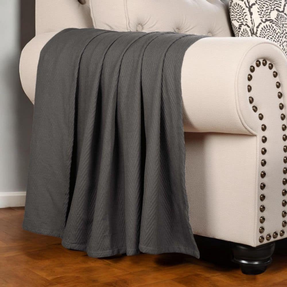 HomeRoots Charcoal Chevron Cotton Throw Blanket 2000549244 - The Home Depot