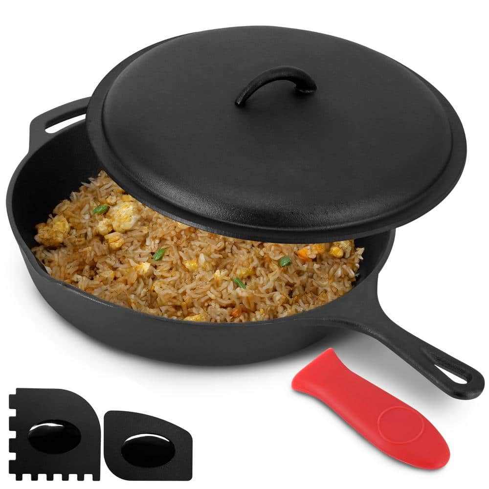 MegaChef 12 Inch Pre-Seasoned Cast Iron Skillet with Cast Iron Lid ...