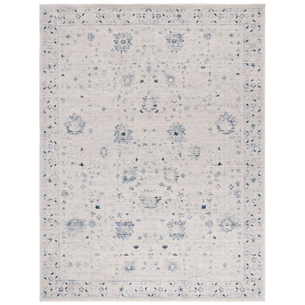 SAFAVIEH Antique Patina 10 ft. x 13 ft. Ivory/Blue Border Floral Area ...