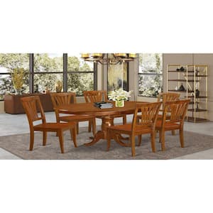 East West Furniture 7-Piece Oval Saddle Brown Finish Solid Wood Top ...
