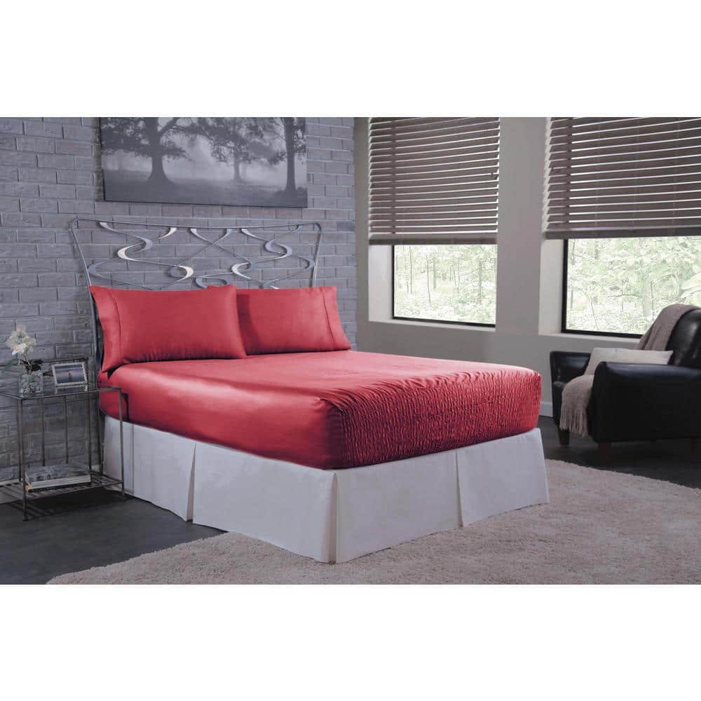 Bed Tite Satin Bed Tite 4-Piece Burgundy Solid 300 Thread Count Flannel ...