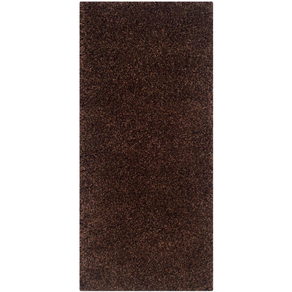 SAFAVIEH California Shag Brown 2 ft. x 5 ft. Solid Runner Rug SG151 ...