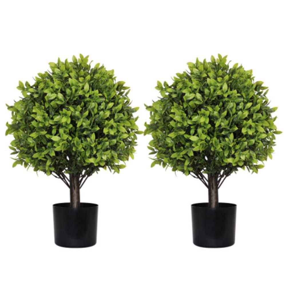 22 in. Artificial Boxwood Topiary Ball Trees in Pots for Indoor Outdoor ...