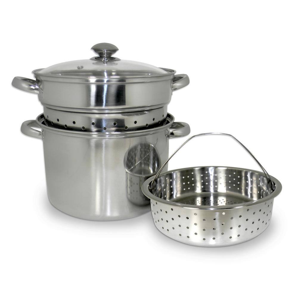 ExcelSteel 8 Qt. 4-Piece 18/10 Stainless Steel Multi-Cooker with ...