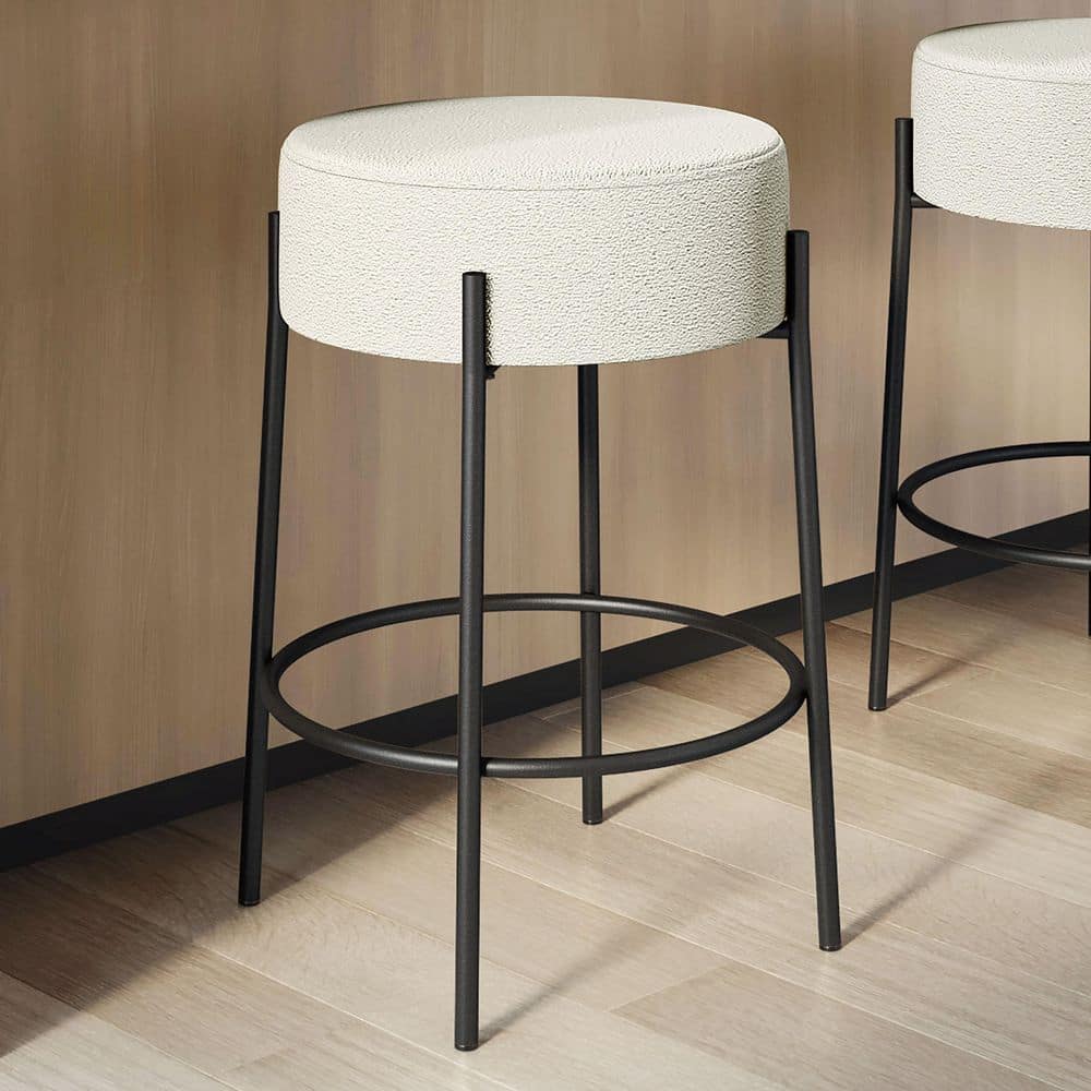Amisco Clovis 30.75 in. Cream Boucle Polyester / Black Metal Bar Stool ...