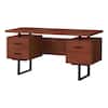 60 in. L Cherry Wood-Look Black Computer Desk 3-Storage Drawers ...
